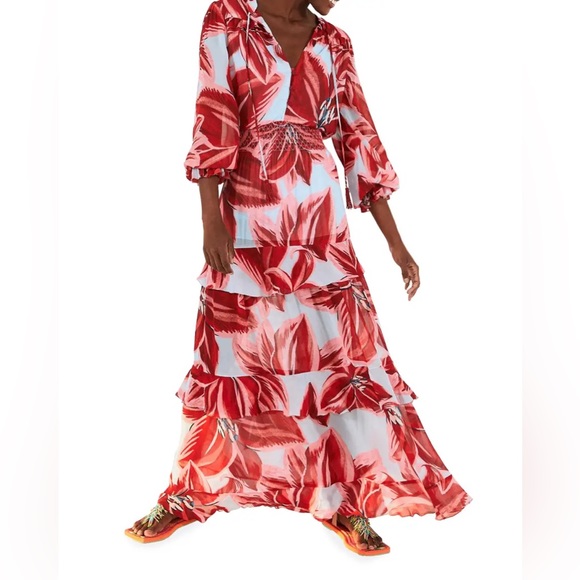 FARM Rio | Dresses | Nwt Farm Rio Red Blue Floral Azalea Maxi Dress ...